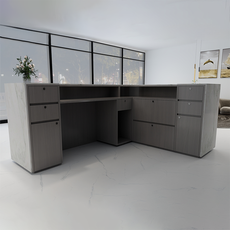 Jonu L-shaped Large Custom Corian Stone Reception Desk